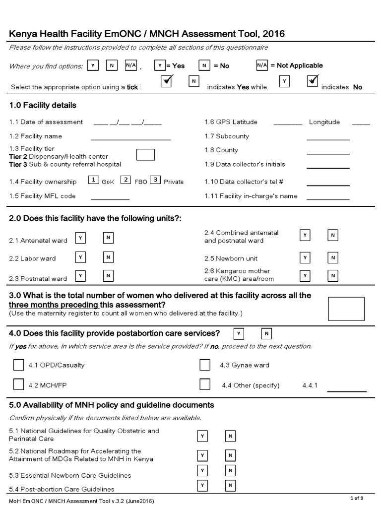 EmONC Facility Assessment Tool V3 - FINAL PDF | PDF | Childbirth ...
