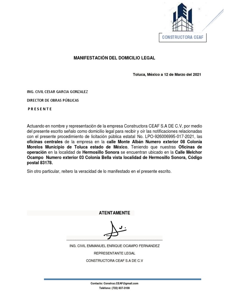 1 Manifestación Del Domicilio Pdf
