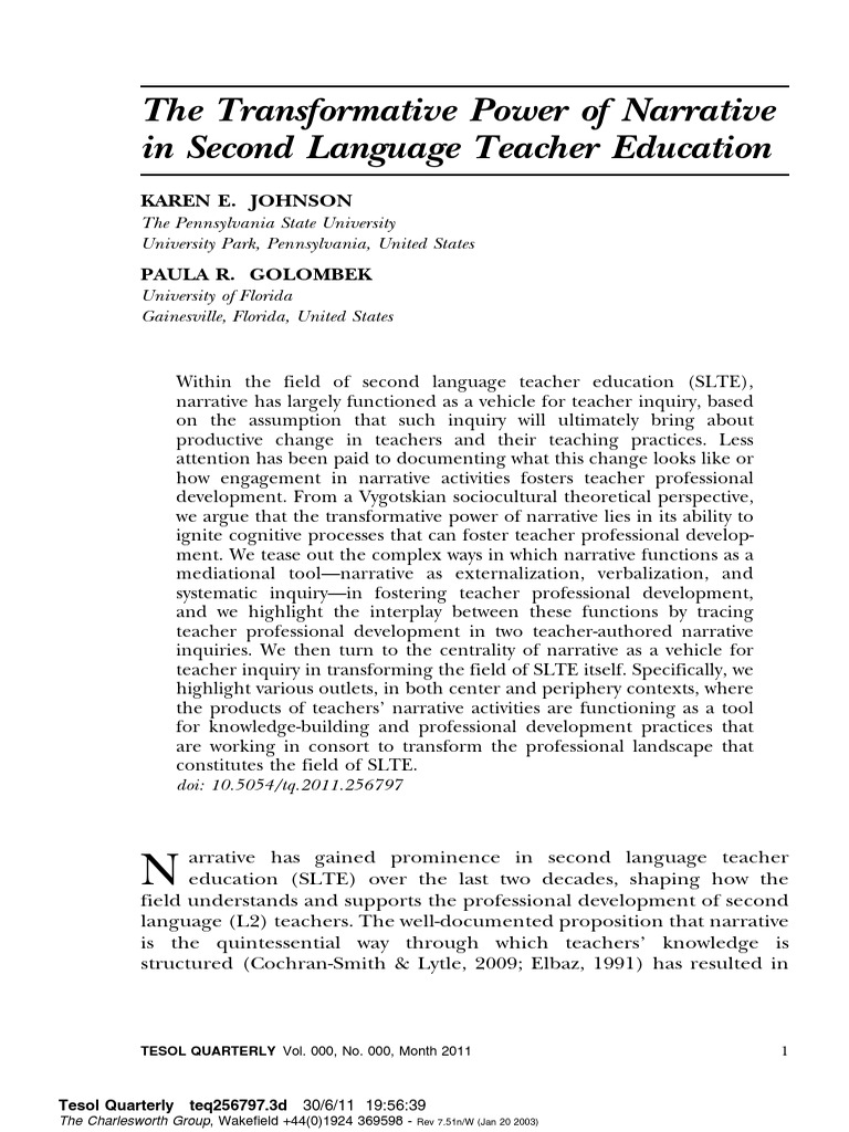The Transformative Power of Narrative in SL Teacher Education - Johnson ... The Transformative Power of Narrative in SL Teacher Education - Johnson ...