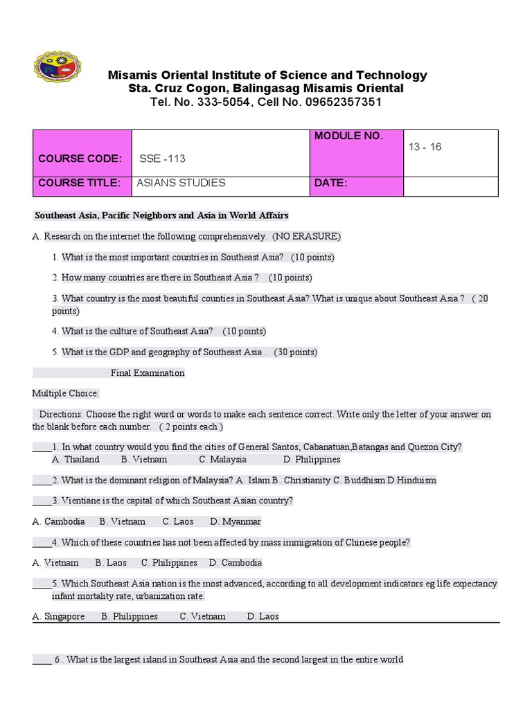 Module 3 | PDF | Southeast Asia | Asia