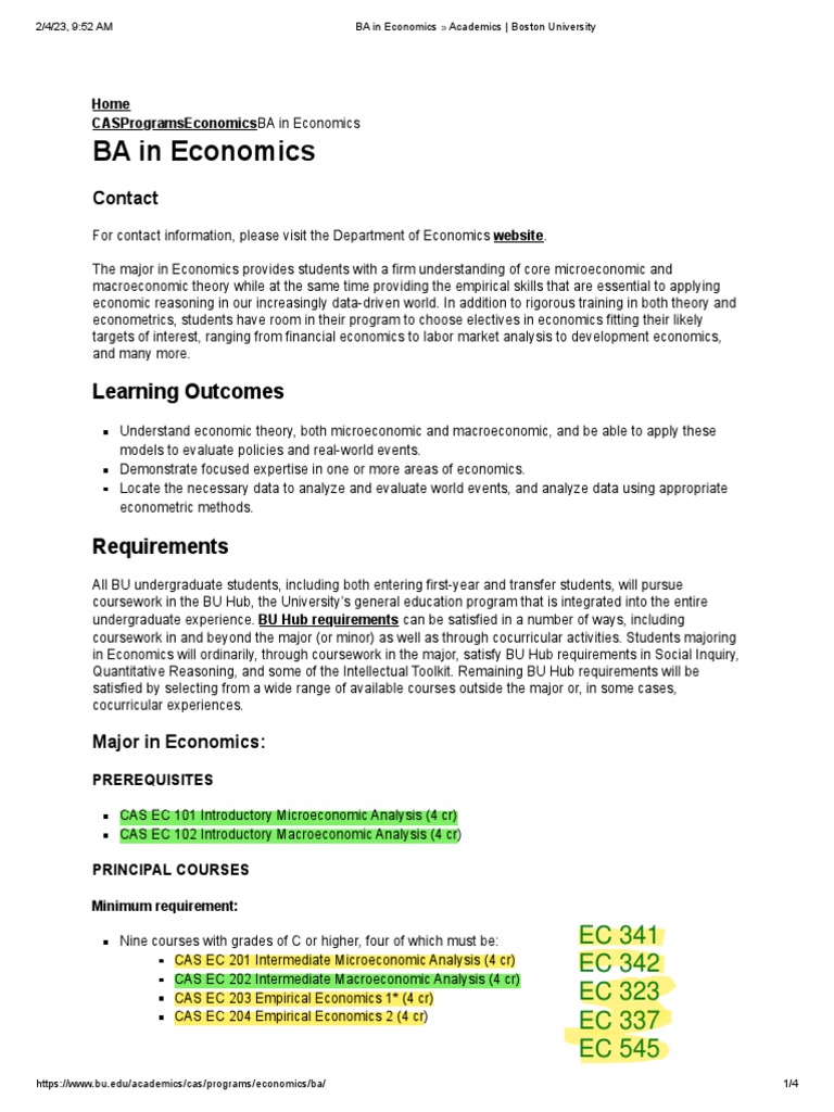 BU Economics Major Requirements | PDF | Bachelor's Degree | Economics