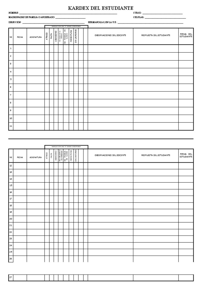 Kardex Del Estudiante | PDF