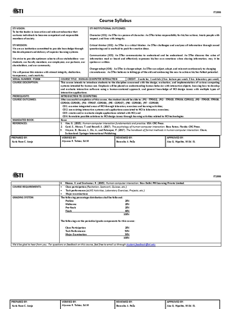 Human-Computer Interaction Syllabus | PDF | Human–Computer Interaction ...