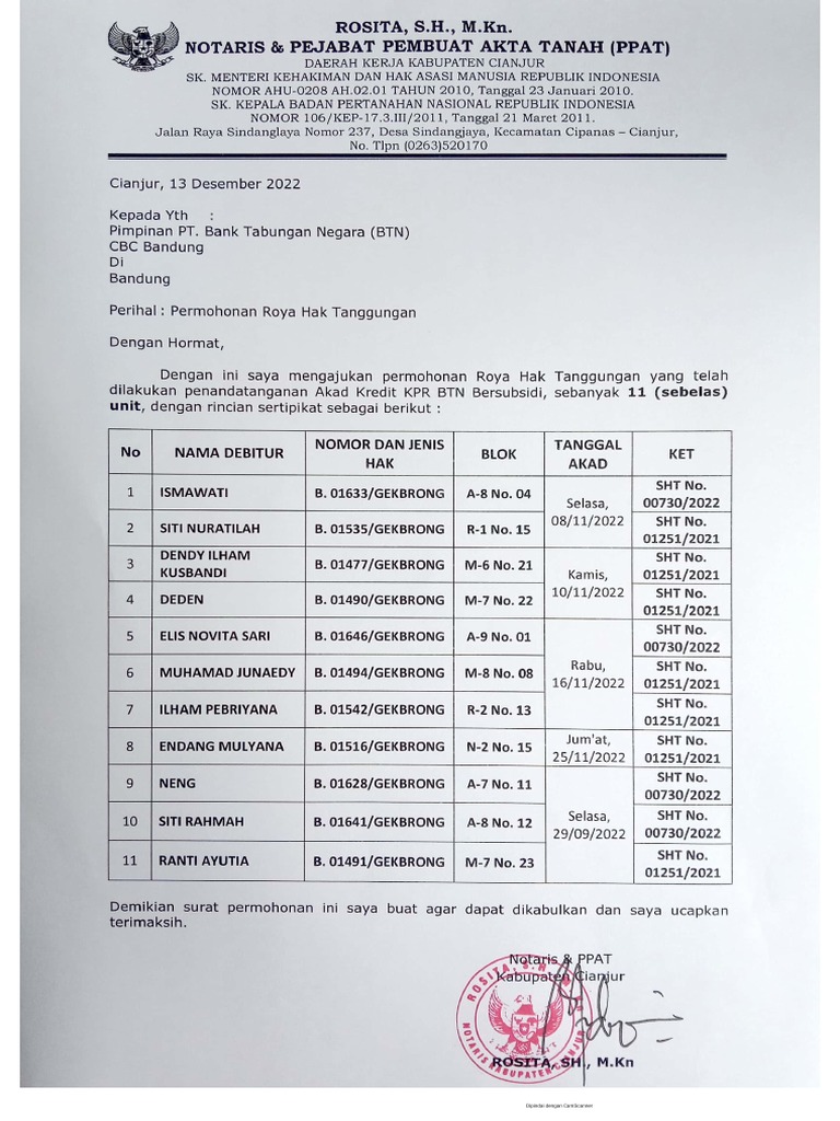 Permohonan Roya HT | PDF