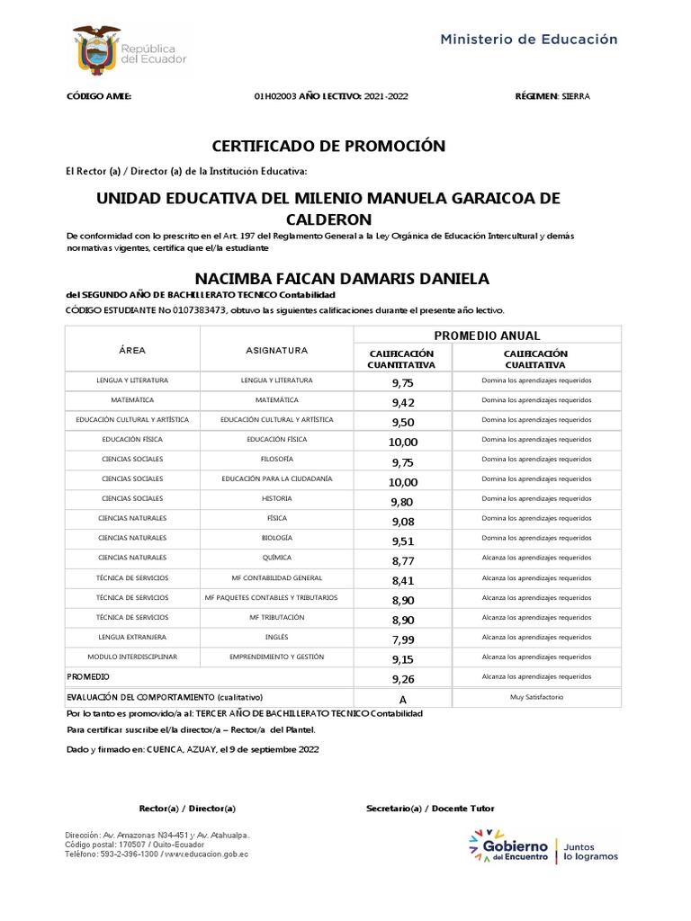 CertificadosPromocion Nacimba Faicán Daniela | PDF | Science CertificadosPromocion Nacimba Faicán Daniela | PDF | Science