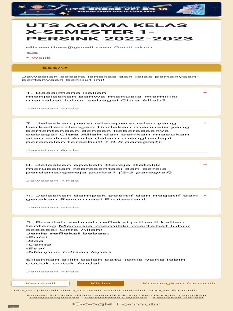 Uts Agama Kelas X-Semester 1 - Persink 2022-2023 | PDF
