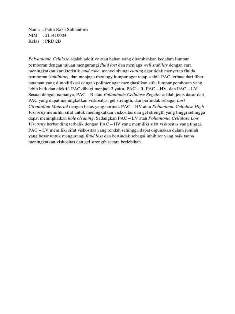 Jenis dan Fungsi Polyanionic Cellulose | PDF | Teknologi & Rekayasa