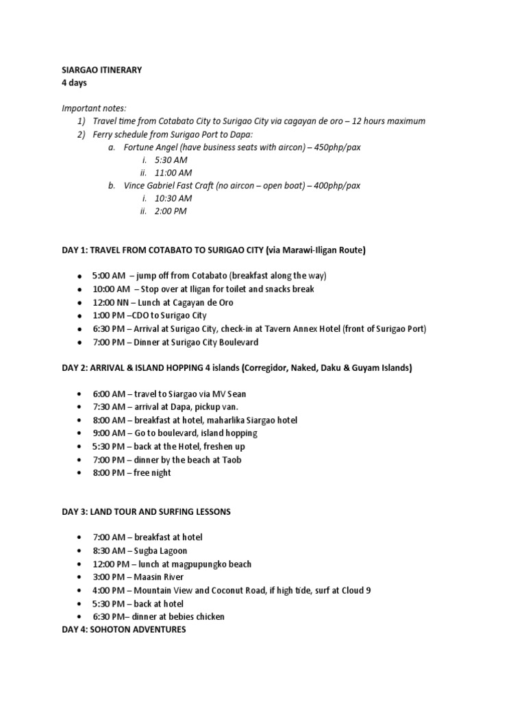 Siargao Itinerary | PDF