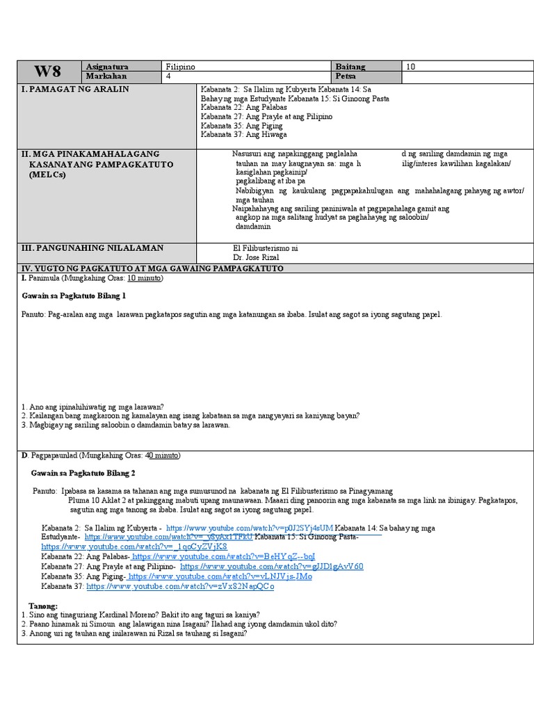 Q4 Filipino 10 Week8 | PDF