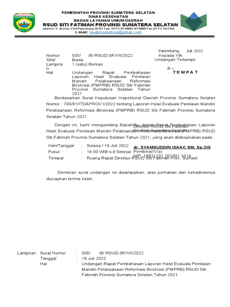 Undangan Rapat Evaluasi PMPRB | PDF