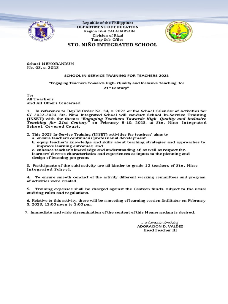 Edited SCHOOL IN SERVICE TRAINING FOR TEACHERS MID YEAR 2023 | PDF ...