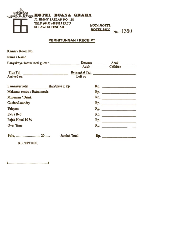 Nota Hotel Kosong Template | PDF