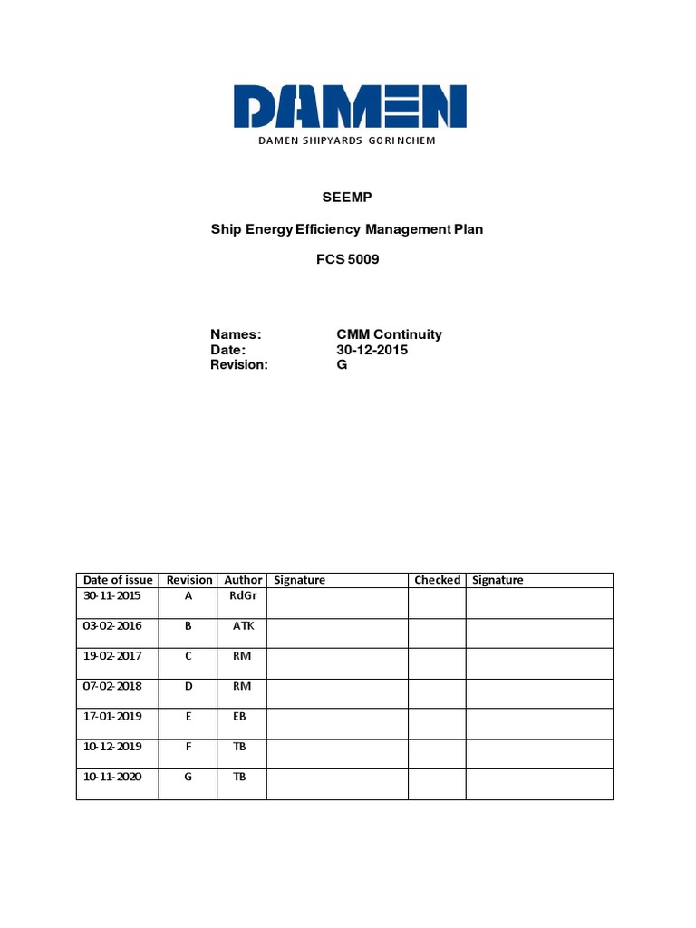 SEEMP - CMM Continuity | PDF | Ships | Efficient Energy Use