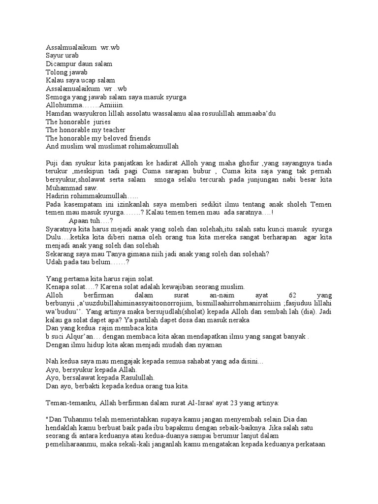 Naskah Pildacil Anak Soleh | PDF