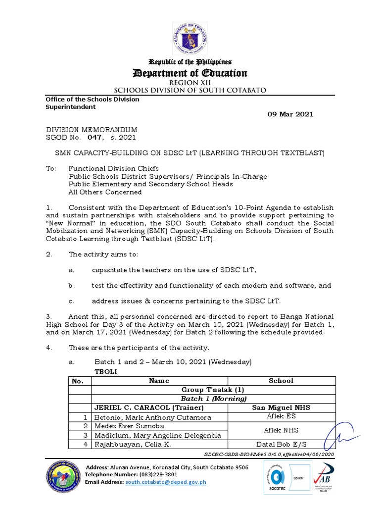 DM Sgod No. 047 S. 2021 SMN Capacity Building On SDSC LTT Learning ...