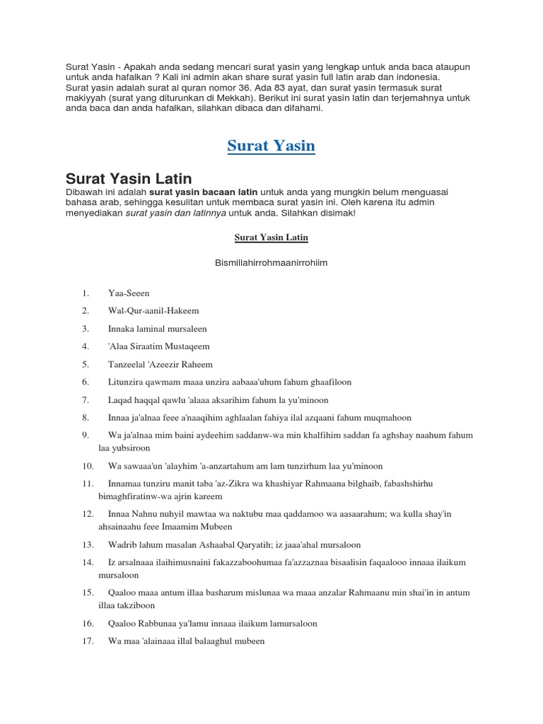 Surat Yasin Lengkap Latin dan Artinya | PDF | Kesehatan Holistik ...