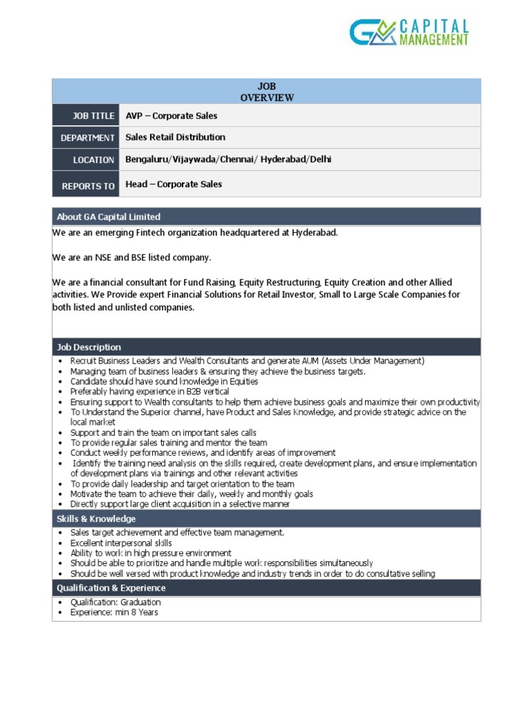 AVP - Corporate Sales | PDF