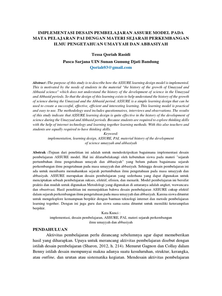 Implementasi Desain Pembelajaran Assure Model Pada | PDF