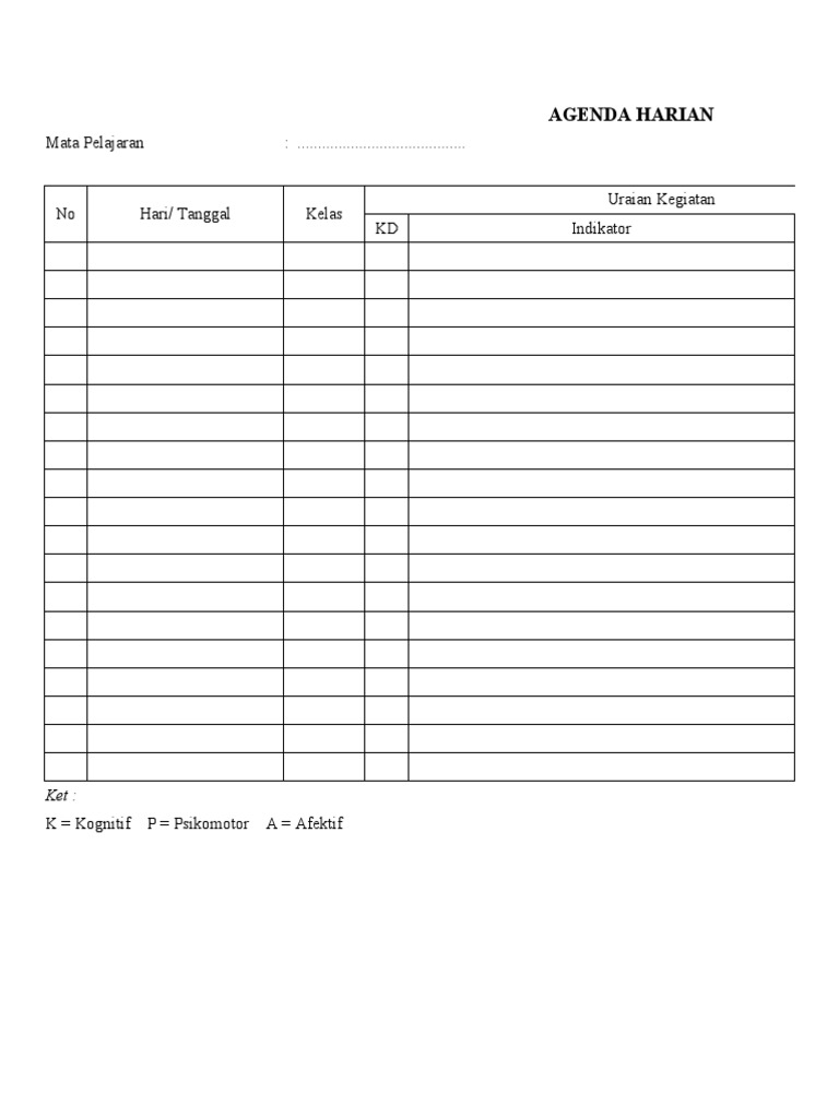 Agenda Harian Guru | PDF