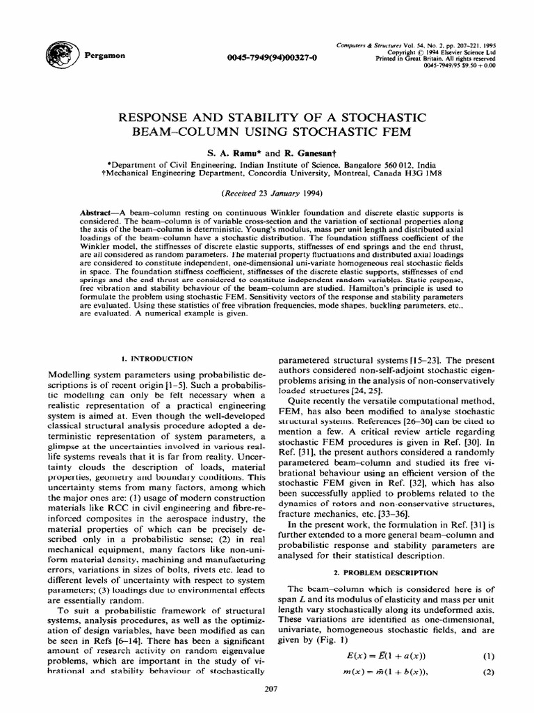 Response and Stability of A Stochastic Beam-Column Using Stochastic FEM (Computers | PDF ...