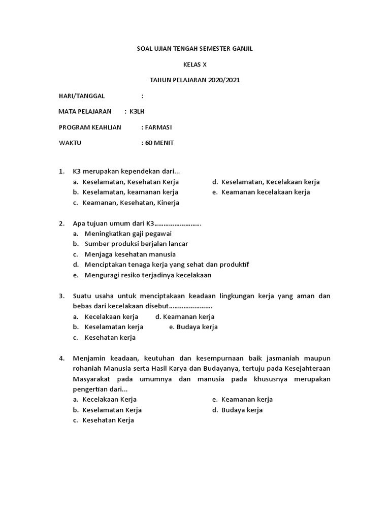Soal PTS Ganjil K3LH X 2020-2021 | PDF | Bisnis | Teknologi & Rekayasa