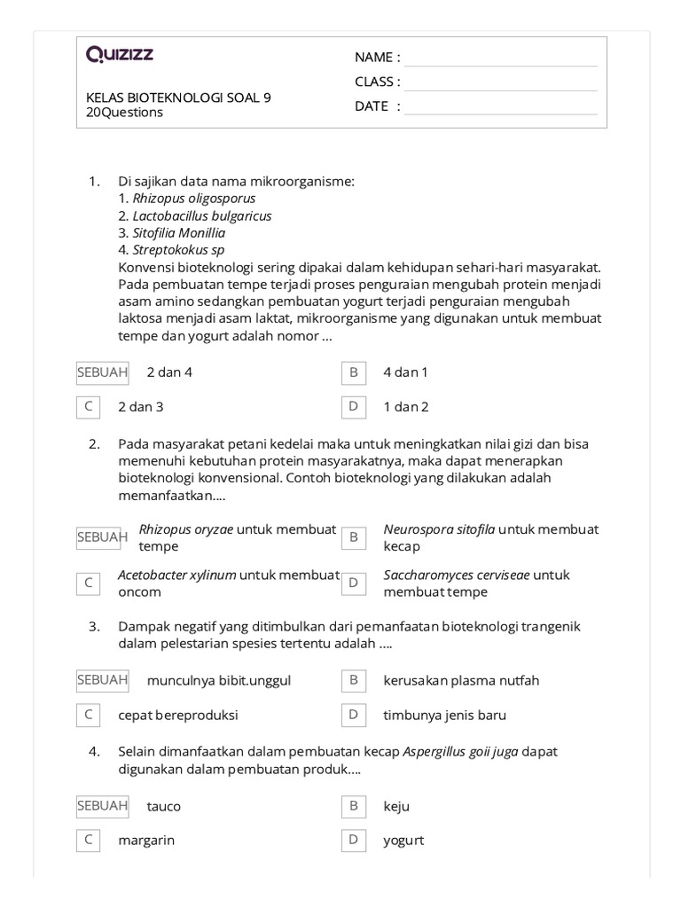 Soal Bioteknologi Kelas 9 | PDF | Kesehatan Holistik | Sains & Matematika