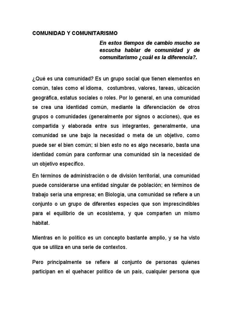 Comunidad y Comunitarismo | PDF | Comunidad | Teorías filosóficas