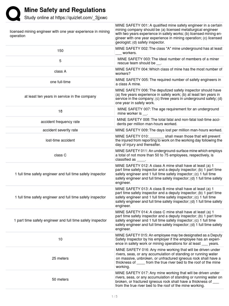 Mine Safety and Regulations | PDF