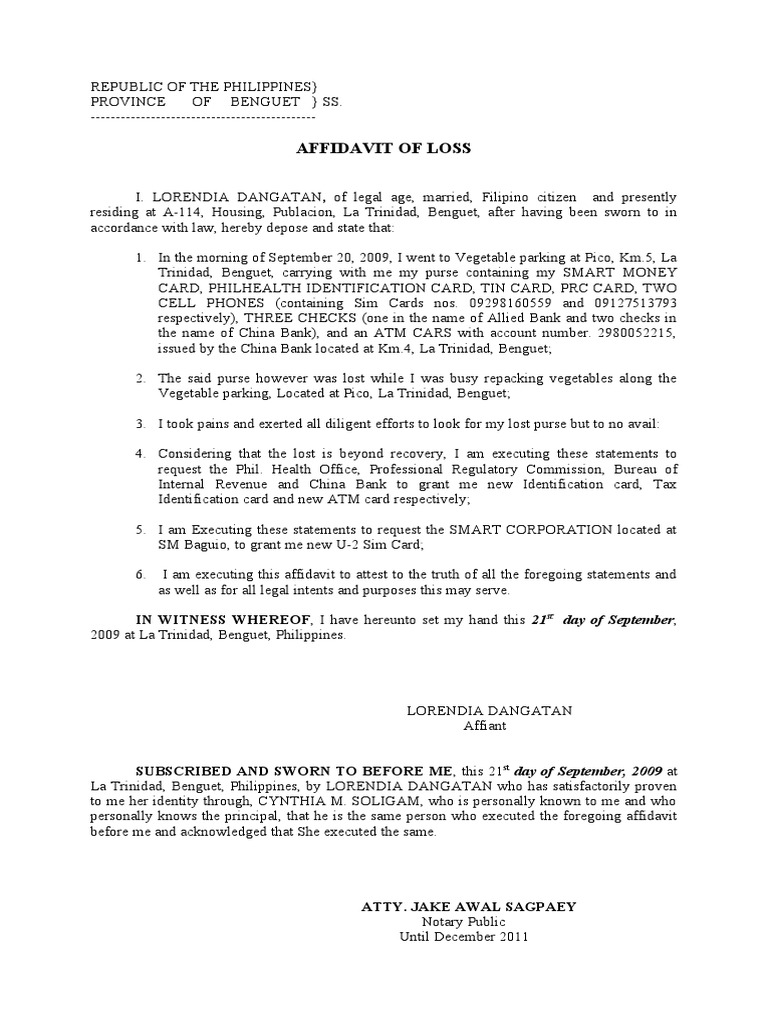 Affidavit of Lost ID Cards | PDF