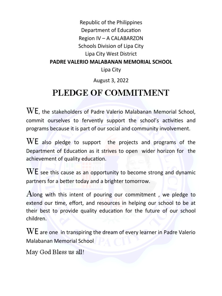 Pledge of Commitment | PDF | Wellness
