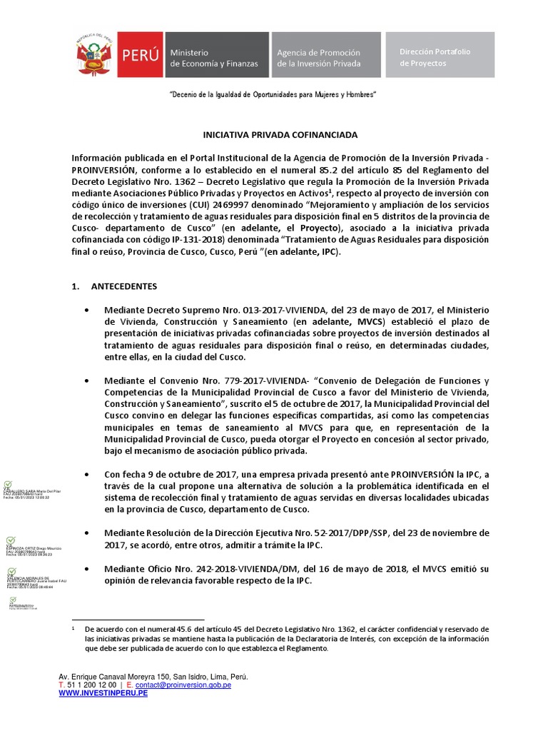 Informacion Declaracion de Viabilidad PTAR Cusco | PDF | Alcantarillado ...