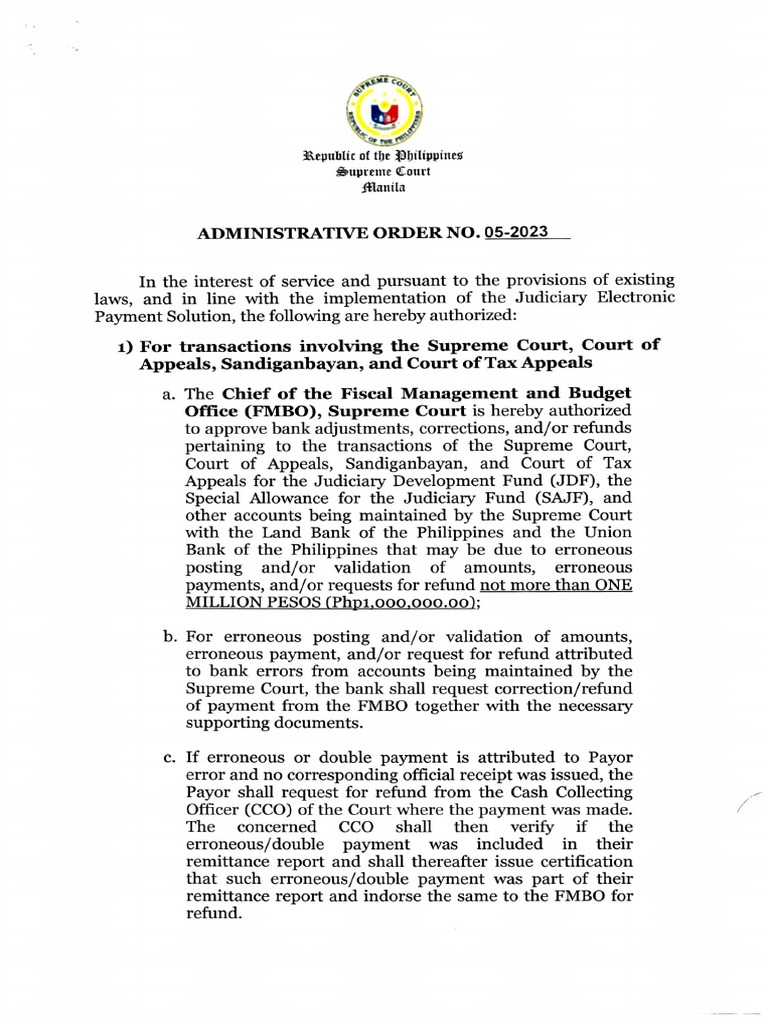 Administrative Order on Payment Refunds | PDF