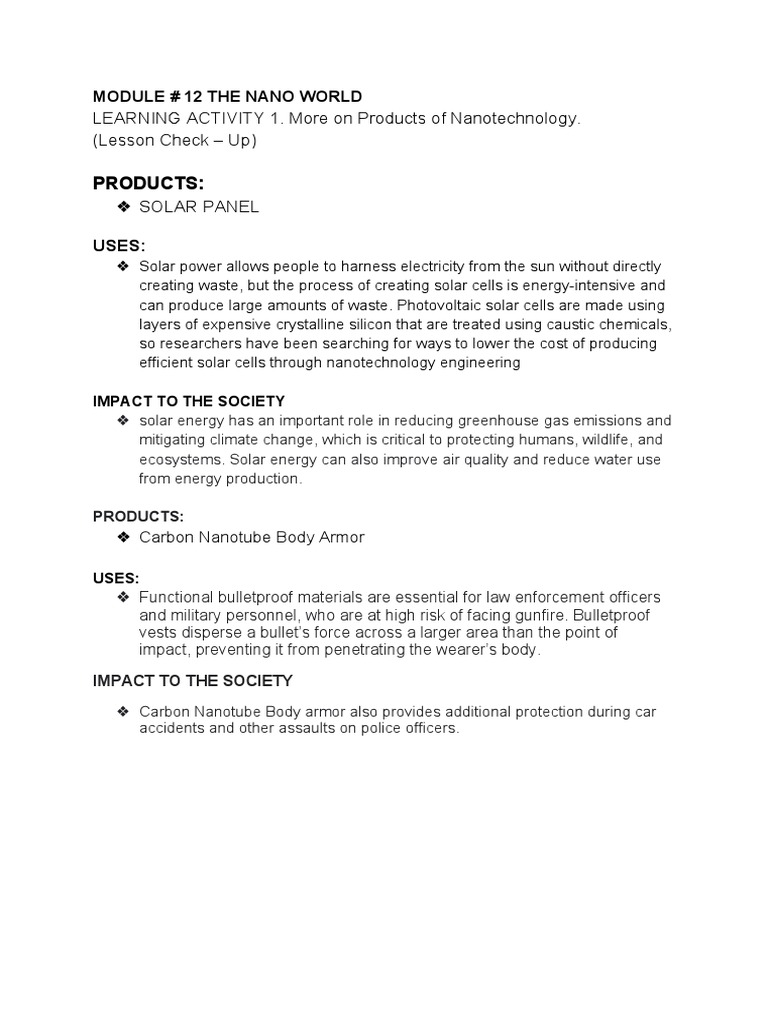 Module # 12 STS | PDF | Nanotechnology | Solar Cell
