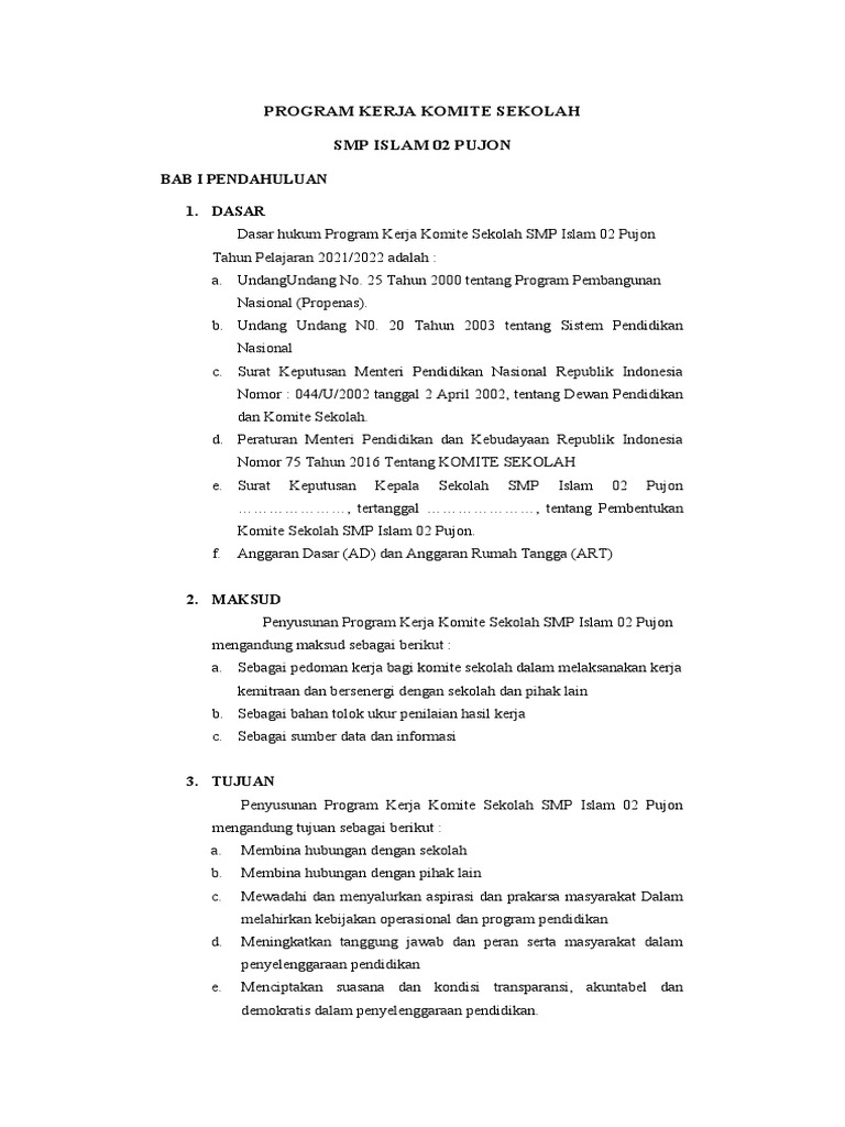 Program Kerja Komite Sekolah | PDF