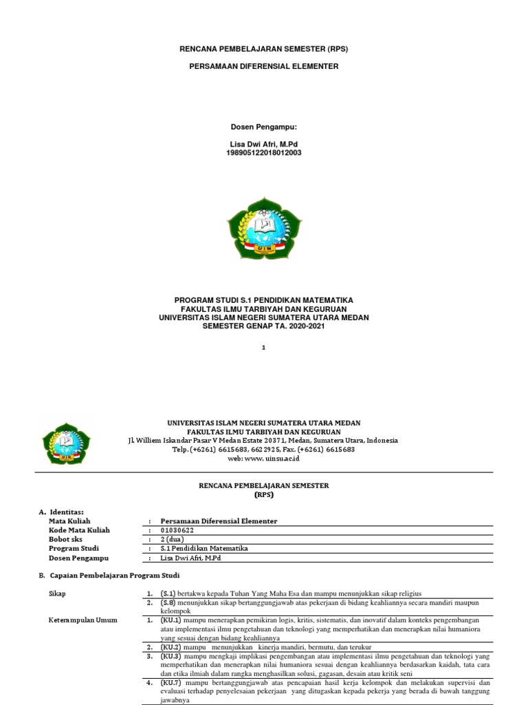 Lisa Dwi Afri RPS Persamaan Differensial Elementer | PDF