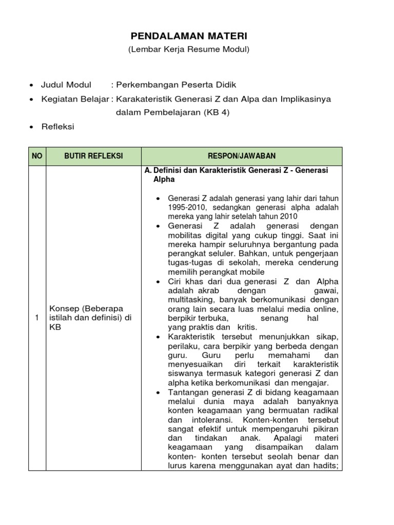 LK4 Karakteristik Generasi Z Dan Alpha Dan Implikasinya Dalam Pembelajaran | PDF