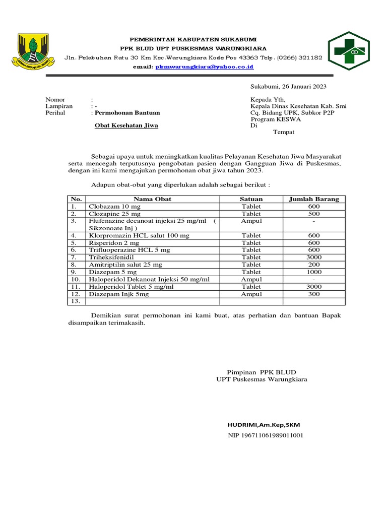 Contoh SURAT Permohonan Obat Jiwa 2020 | PDF Contoh SURAT Permohonan Obat Jiwa 2020 | PDF