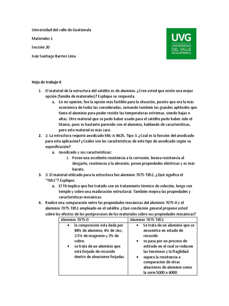 Hoja de Trabajo 6 IB | PDF | Aluminio | Cobre
