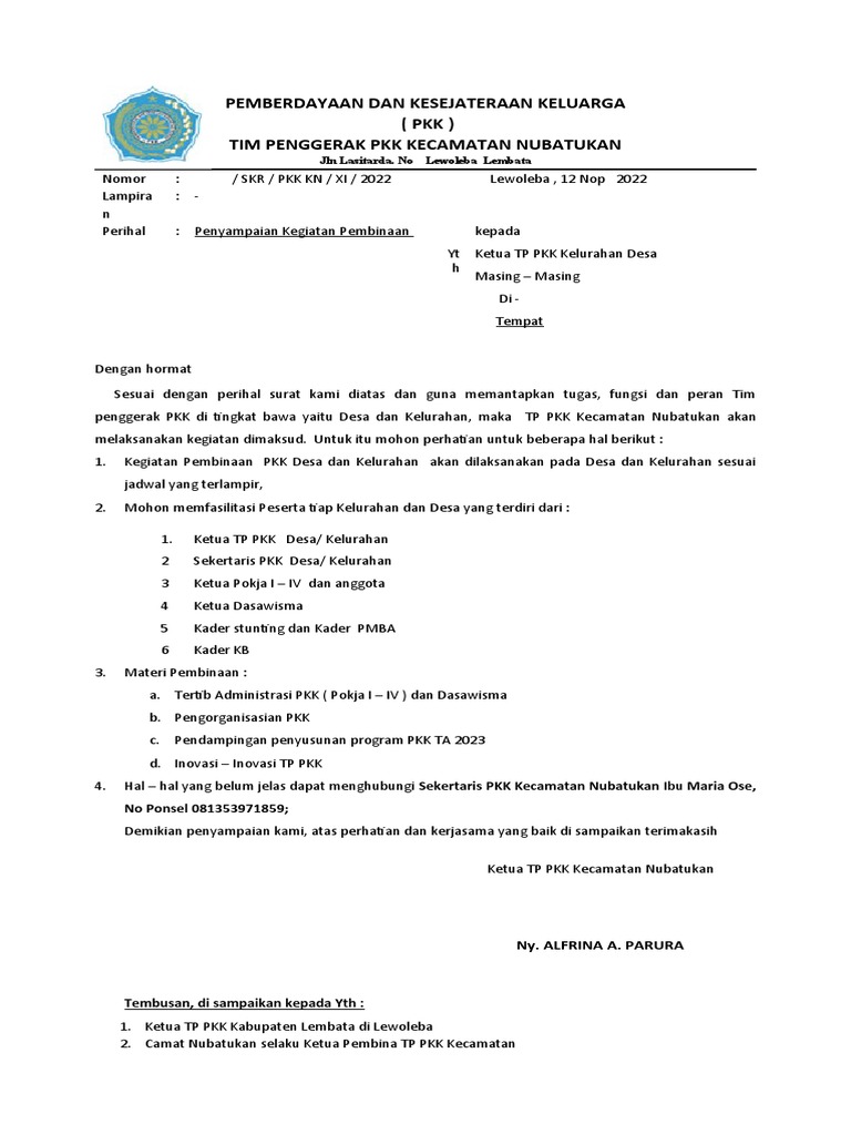 Surat Pemberitahuan Pembinaan PKK | PDF