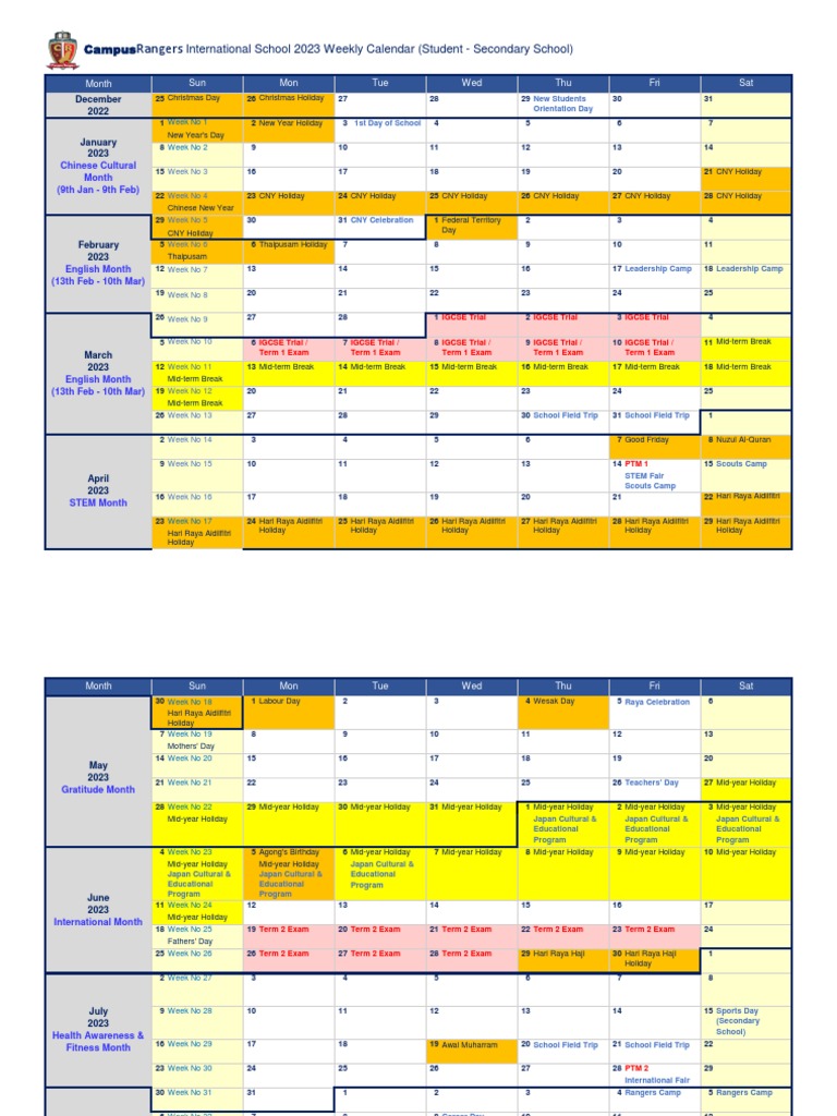 CRIS 2023 Calendar Student Sec 20221130 | PDF | Festival | Observances