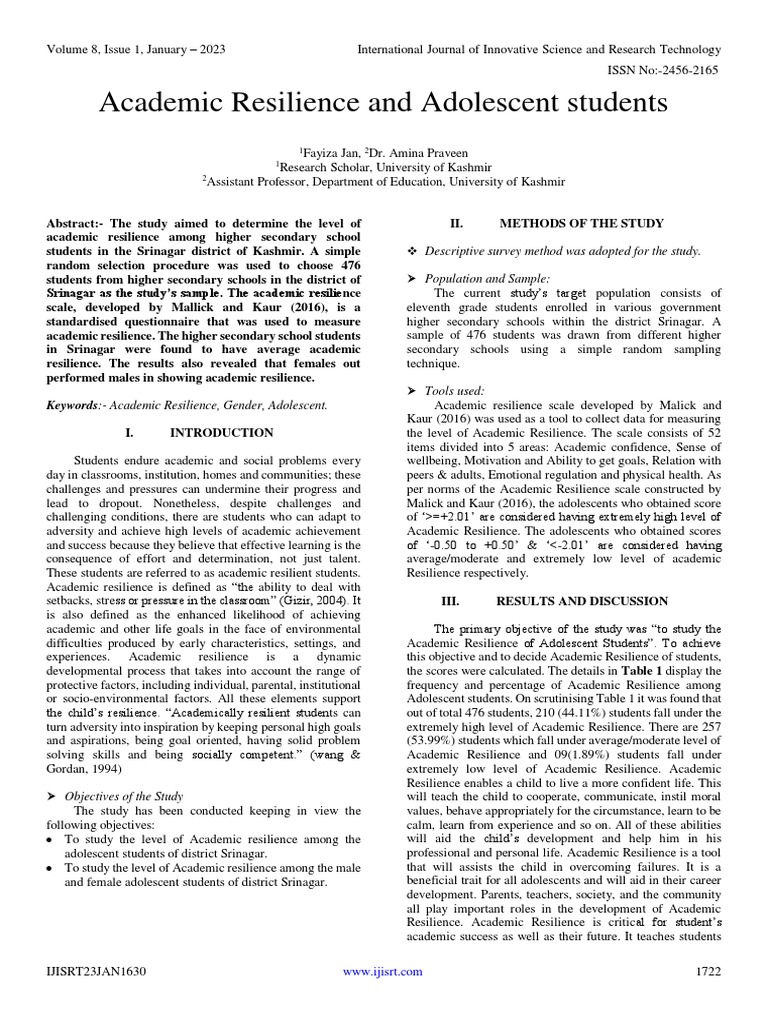 Academic Resilience and Adolescent Students | PDF | Psychological Resilience | Adolescence