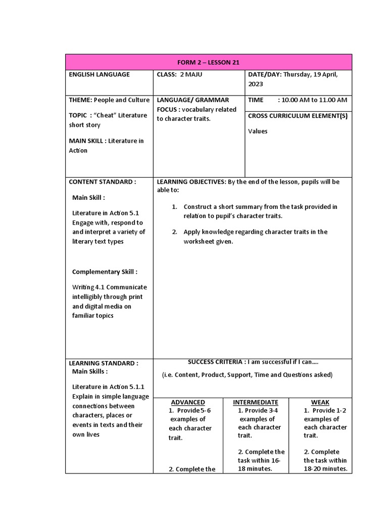 Critical Analysis Lesson Plan 2 | PDF | Teachers | Critical Thinking