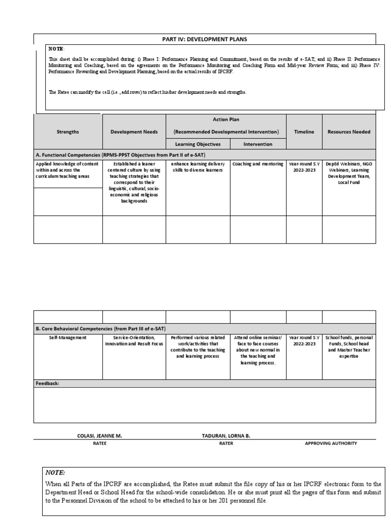 Colasi Jeanne M. Development Plans | PDF | Learning | Mentorship