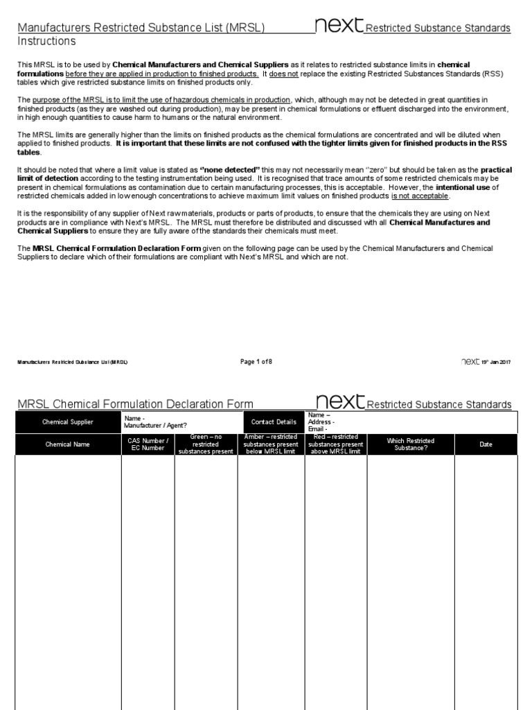 NEXT - MRSL (Next) D | PDF | Volatile Organic Compound | Dye