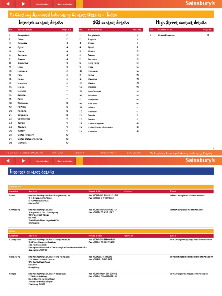 Tu Clothing Approved Laboratory Contact Details | PDF | London Stock Exchange