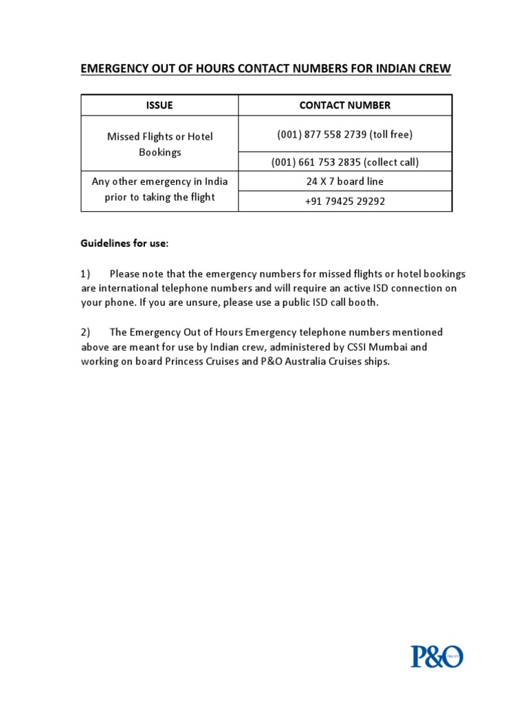 Emergency Numbers PCL & POA - Sep 21 | PDF