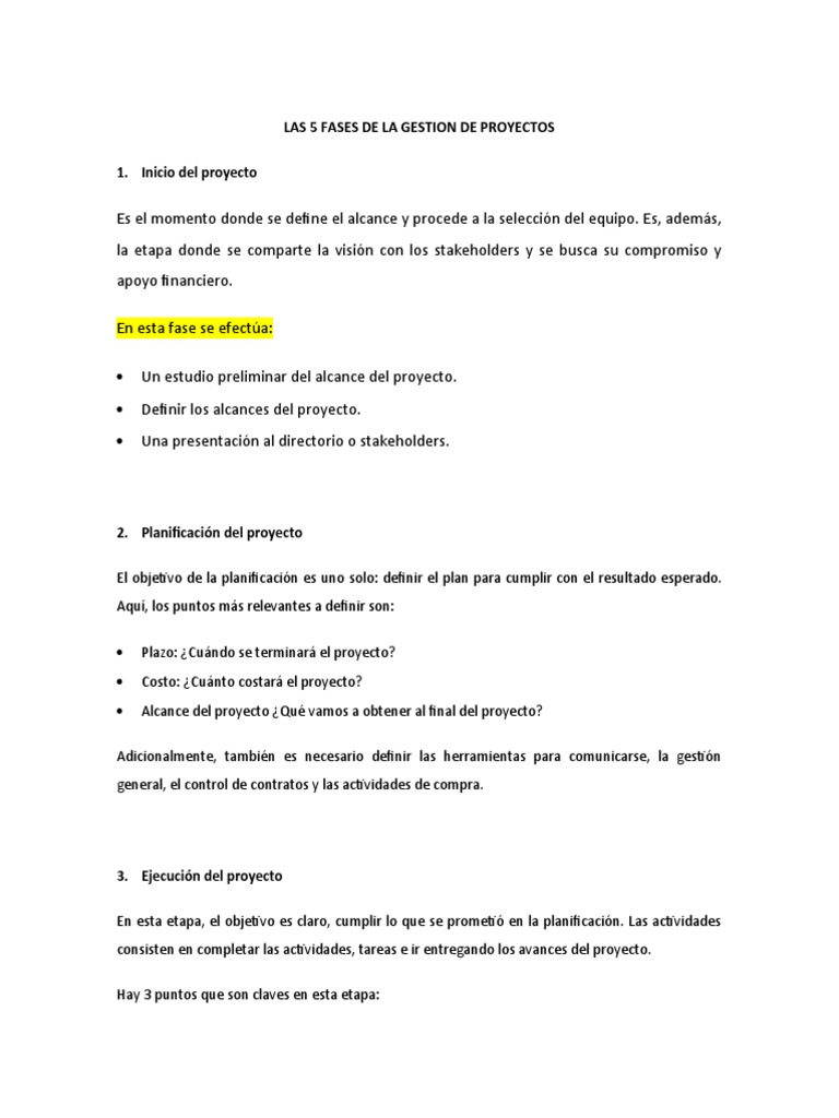 Las 5 Fases de La Gestion de Proyectos | PDF | Gestión de proyectos ... Las 5 Fases de La Gestion de Proyectos | PDF | Gestión de proyectos ...