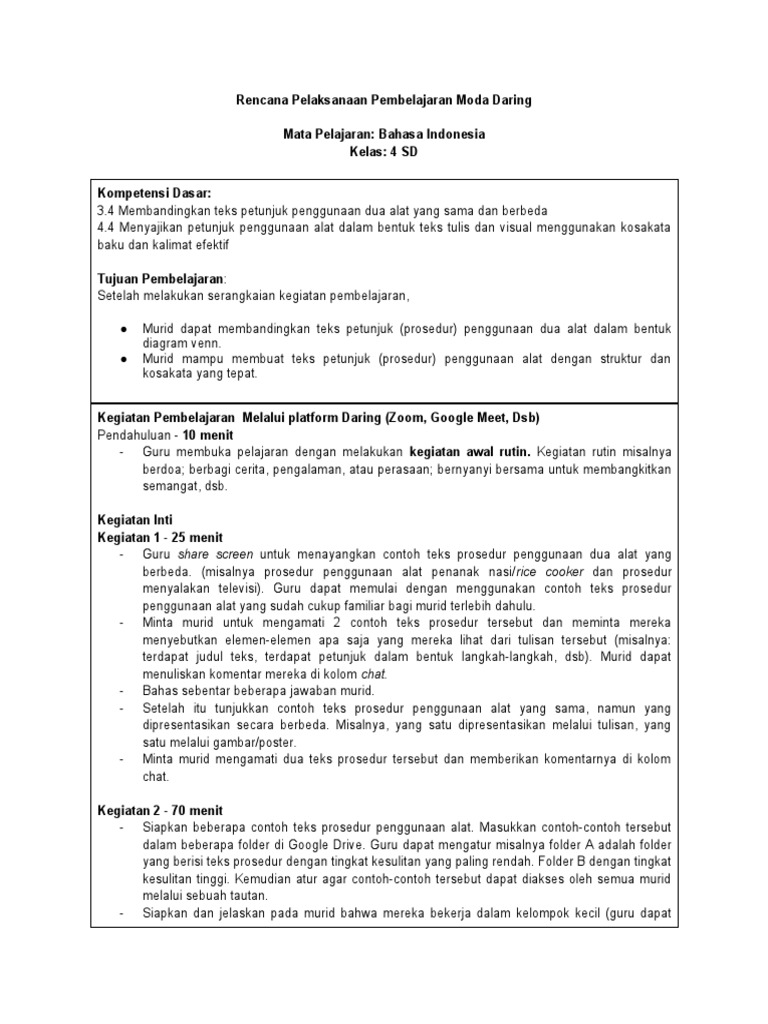 Contoh RPP Moda Daring | PDF
