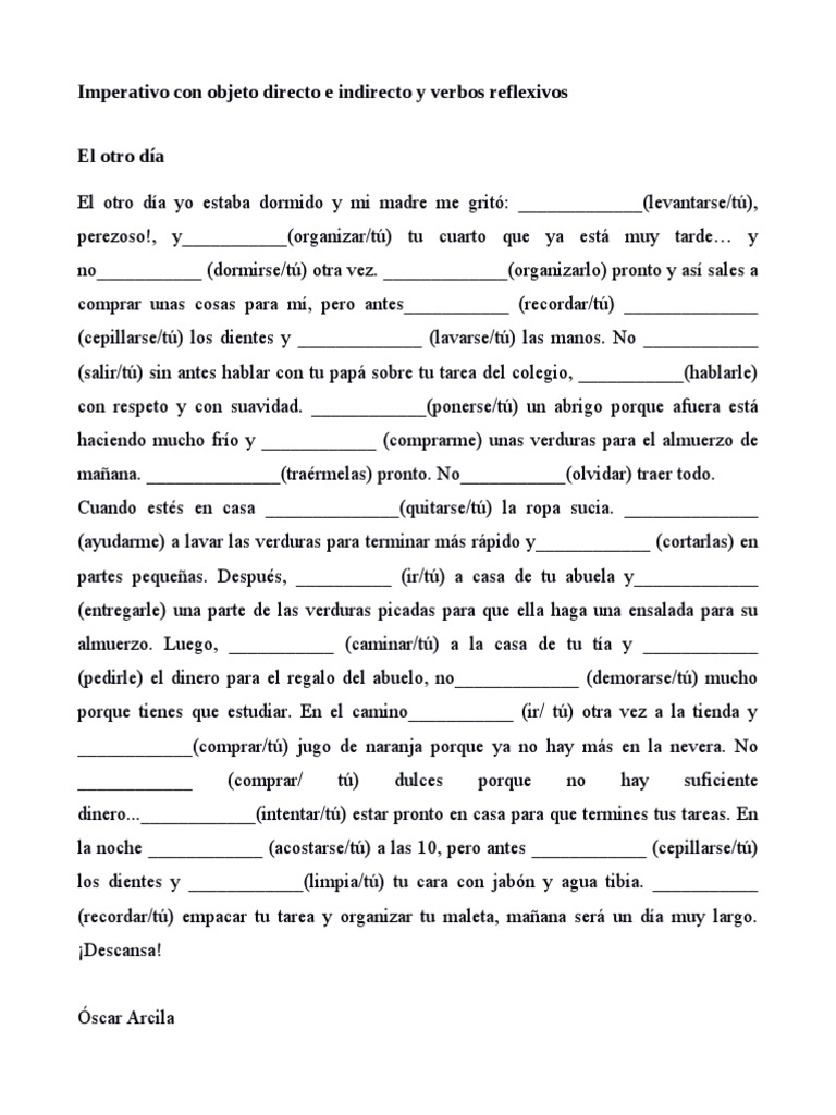 Un Día Complicado Imperativo Con OD e ID E Verbos Reflexivos | PDF