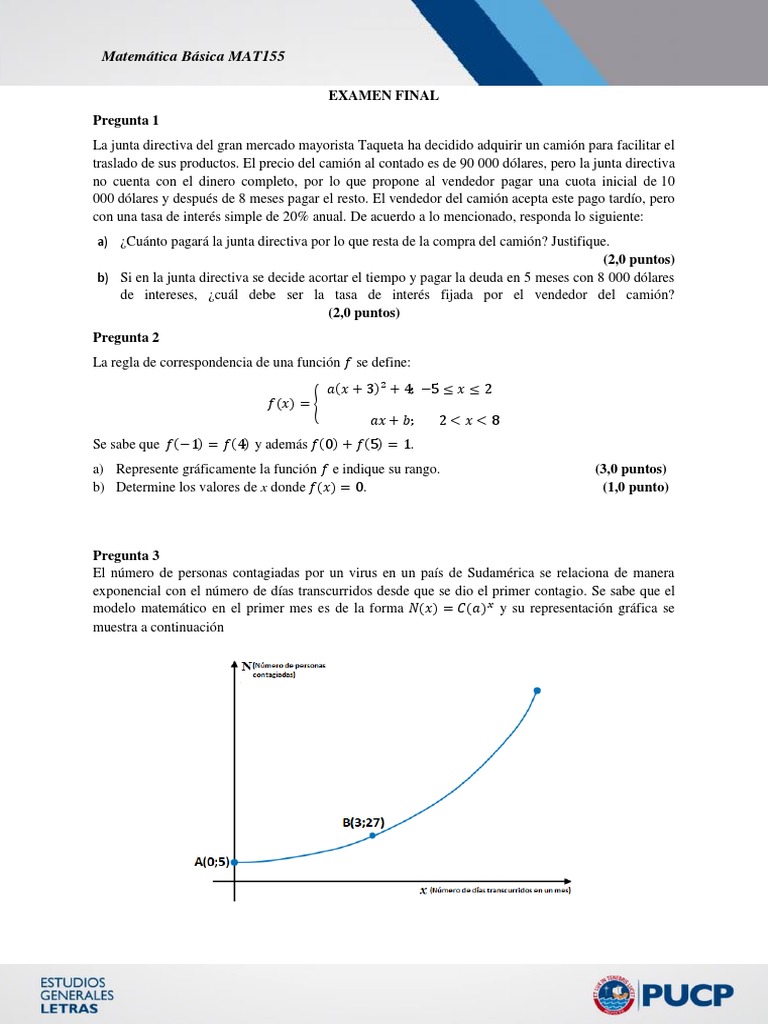Examen Final de Matemática Básica MAT155 | PDF | Bancos | Desviación ...